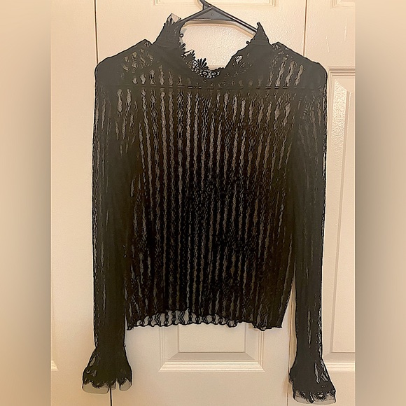 Zara | Tops | Spring Sale Zara Sheer Lace Long Sleeve Blouse Size S ...